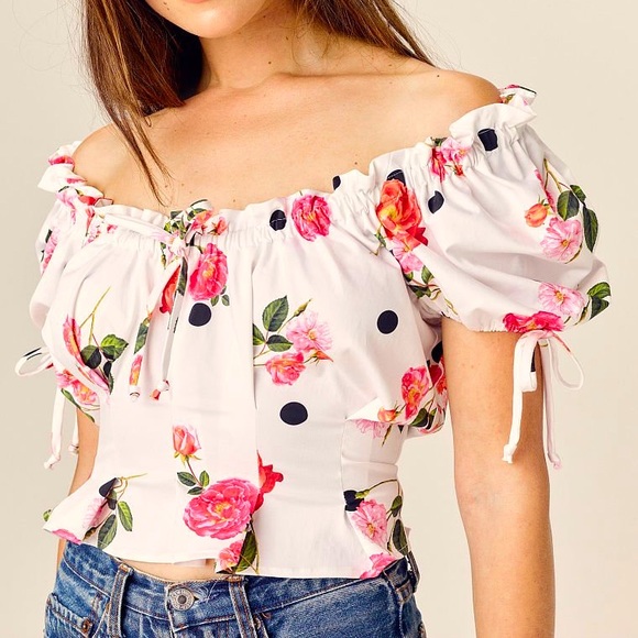 For Love And Lemons | Tops | For Love And Lemons Paloma Floral Crop Top ...